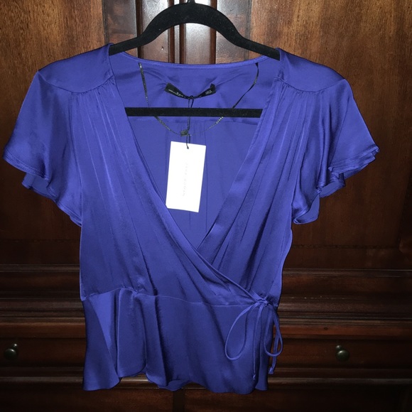 Zara | Tops | Zara Blue Satin Crossover Top | Poshmark